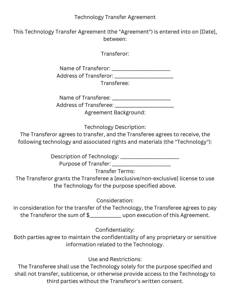 Technology Transfer Agreement Template - Etsy