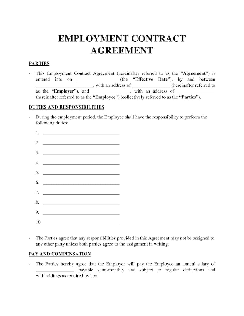 Employment-contract-agreement-template - Etsy