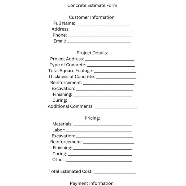 Concrete Estimate - Etsy