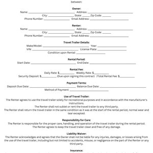 Travel Trailer Rental Contract-template Download - Etsy
