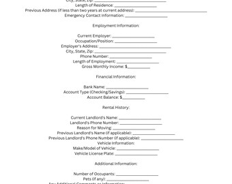 Rental Application Form Tenant Profile Form Editable Word Docx PDF ...