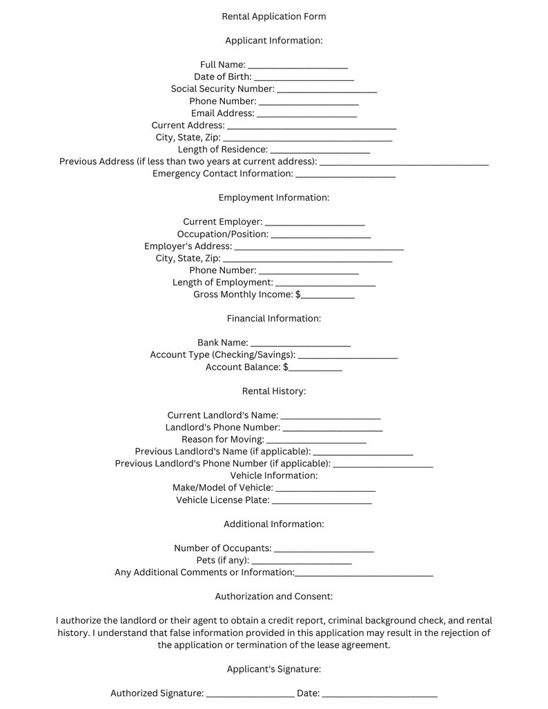 Rental Application Form-template, Instant Download - Etsy