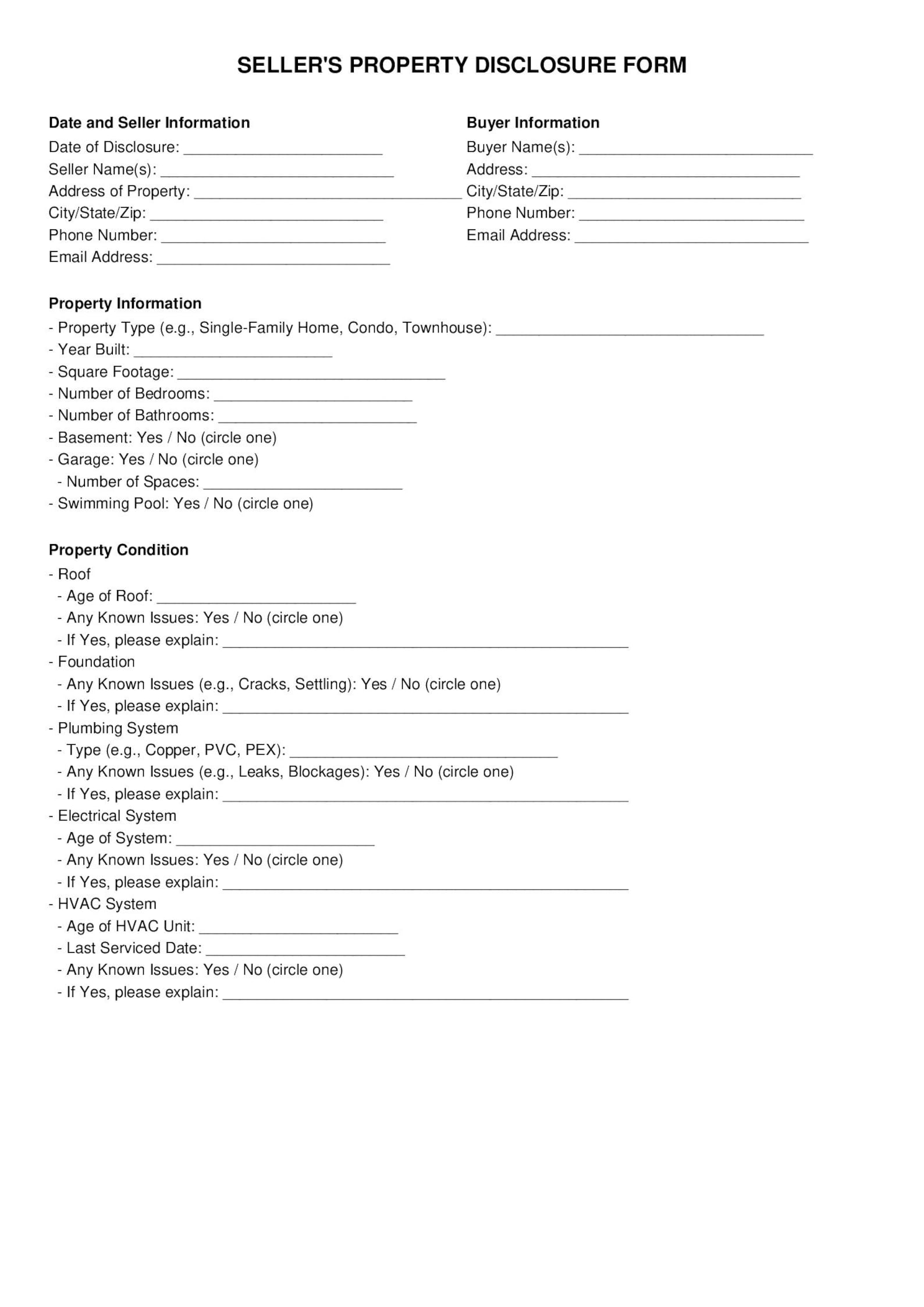 Seller's Property Disclosure Form | Real Estate Disclosure Agreement ...