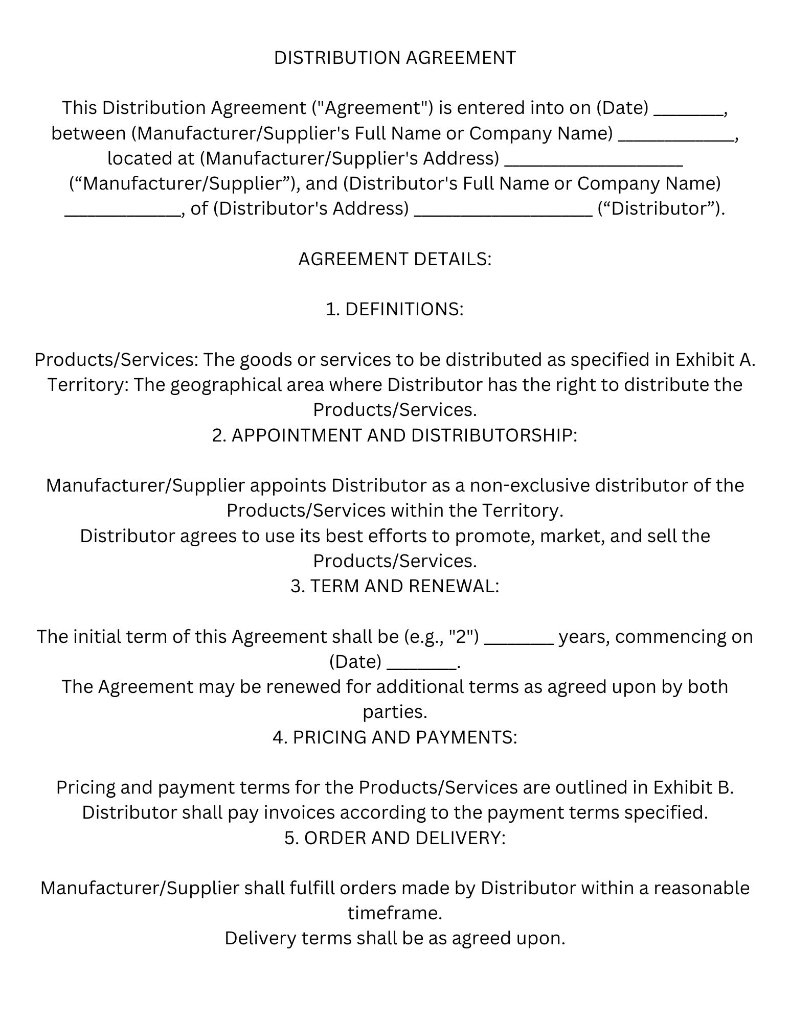 Distribution Agreement Template - Etsy