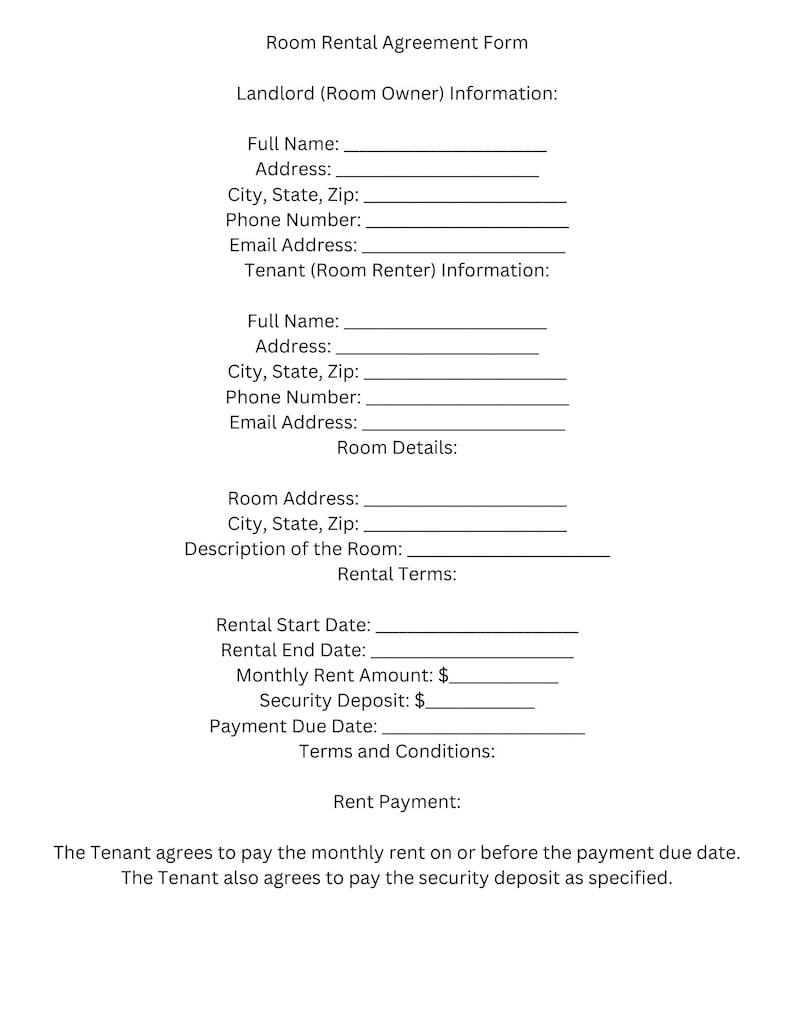 Room Rental Agreement Form - Customizable Template in Canva, Digital ...