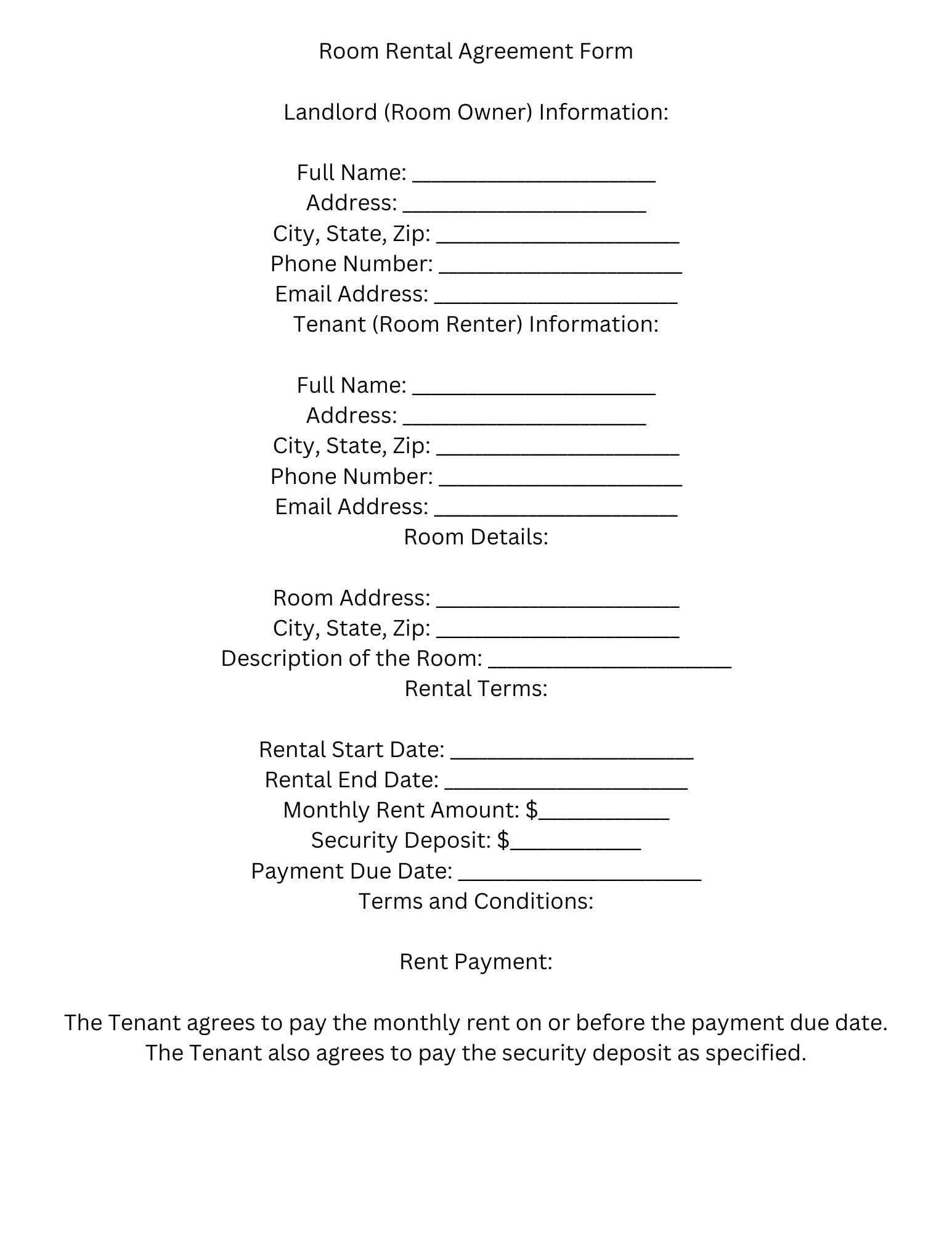 Room Rental Agreement Form - Customizable Template in Canva, Digital ...