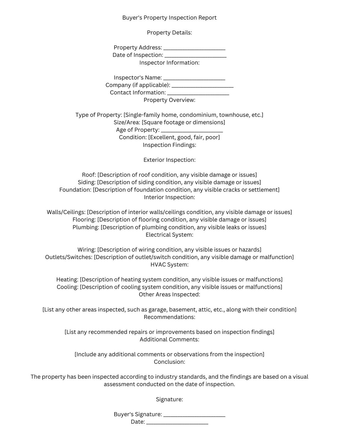 Buyer's Property Inspection Report-template, Instant Download - Etsy