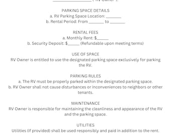 Parking Space Rental Agreement Parking Space Rental Form Parking Space ...