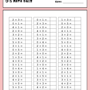 0-5 Easy Addition Quiz Pack - Etsy