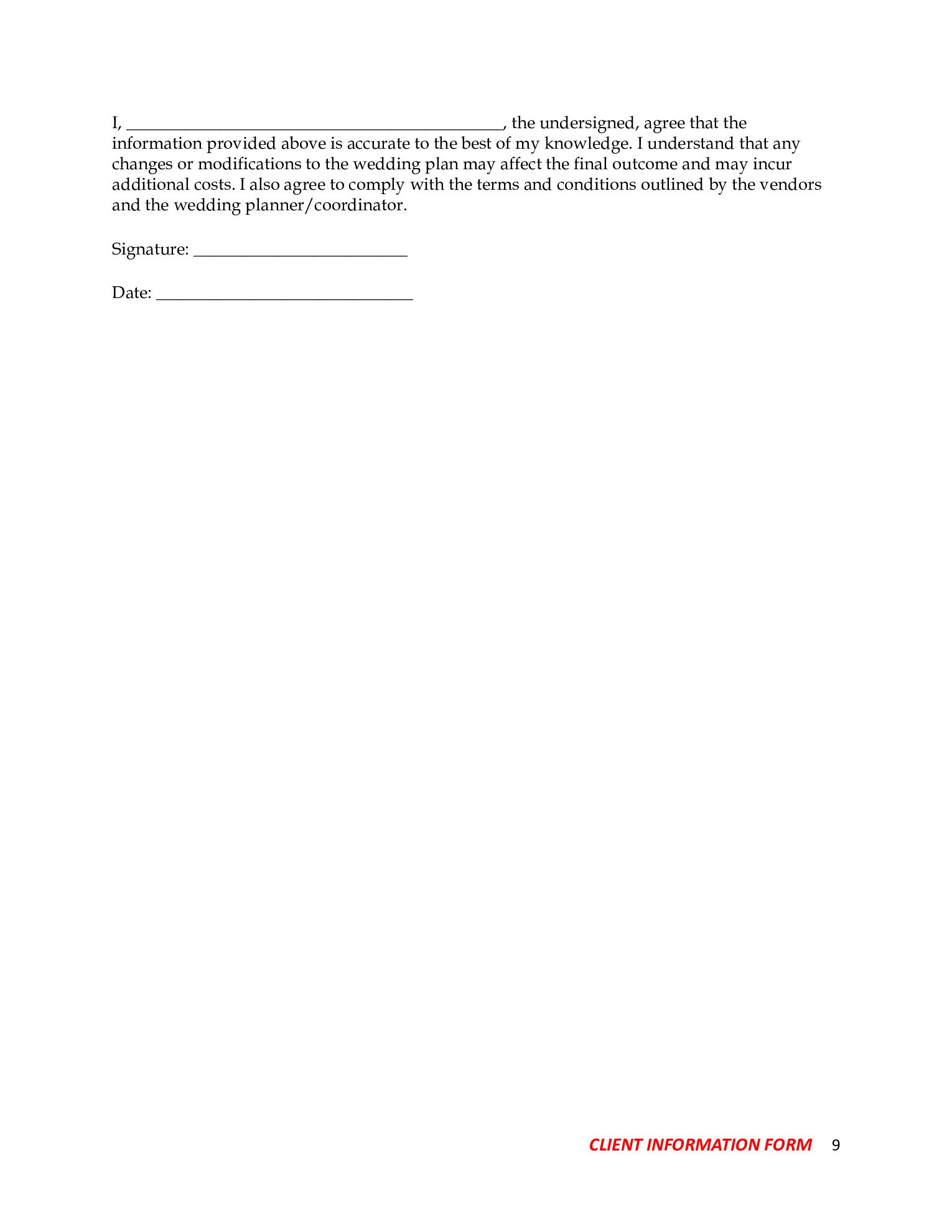 Wedding Client Information Forms - Comprehensive Pack (9 Pages ...