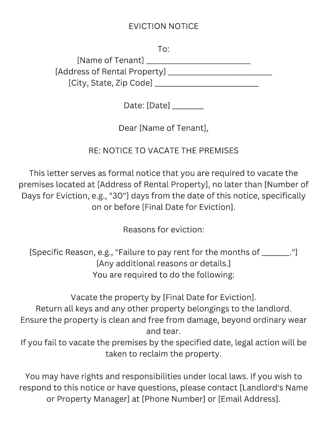 Eviction Notice Template - Etsy