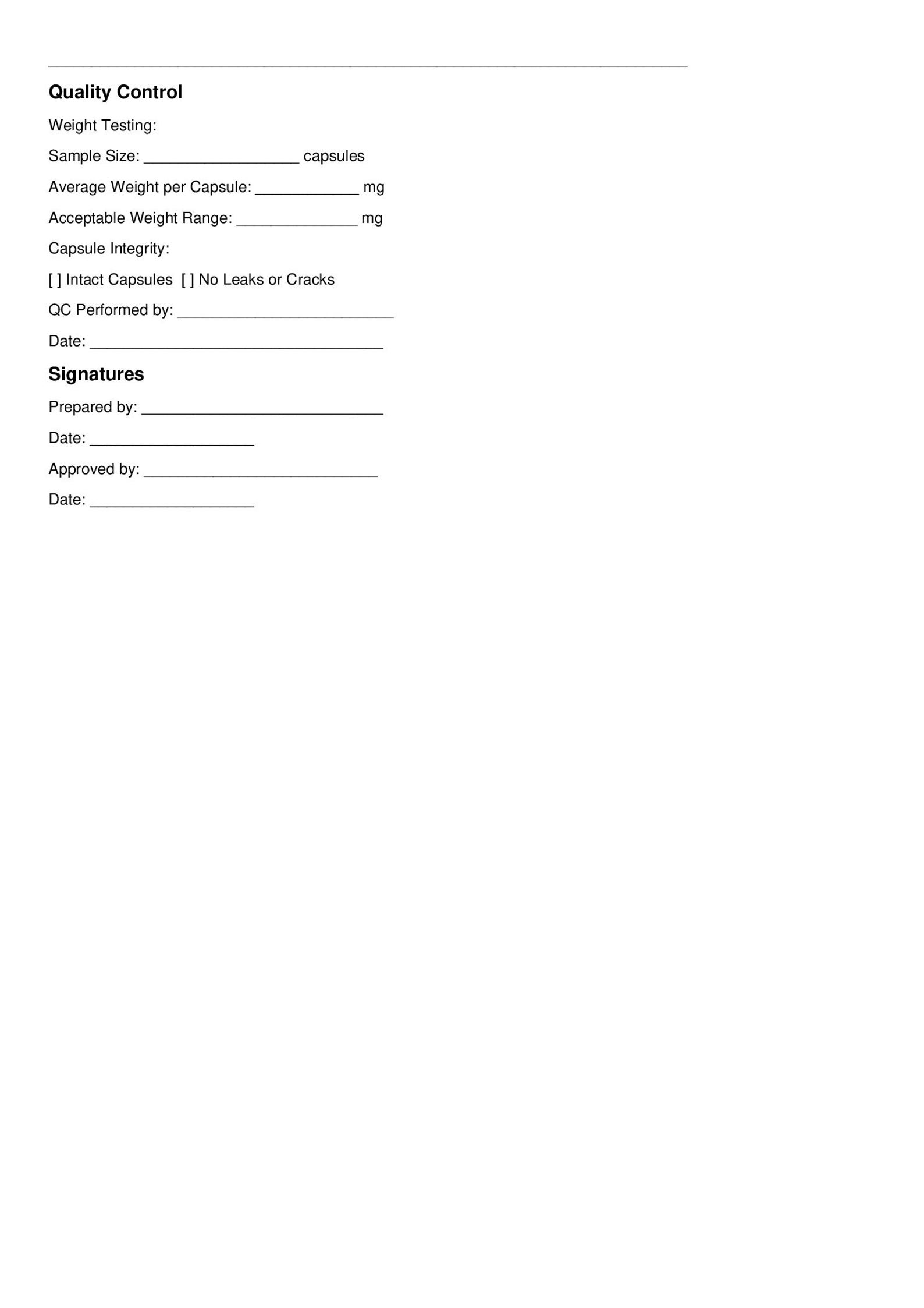 Capsule Encapsulation Formula Form | Supplement Manufacturing Template ...
