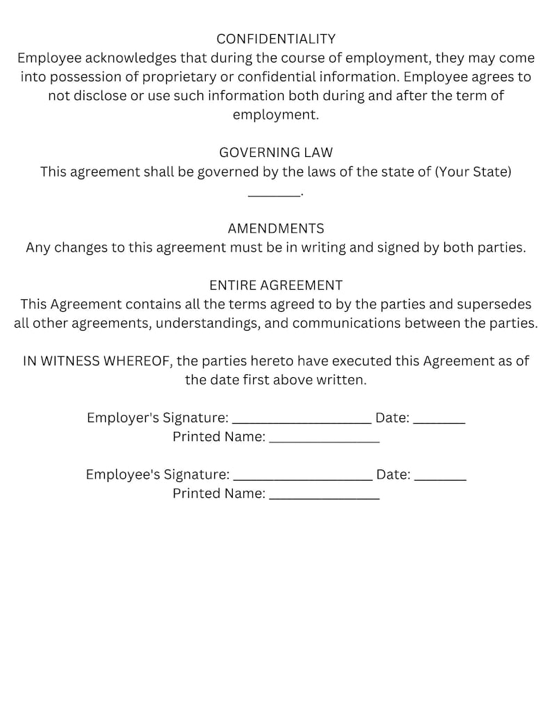 Standard Employment Contract - Etsy
