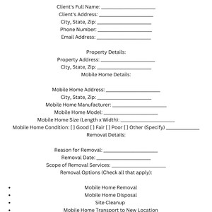 Mobile Home Removal Contract - Customizable Template - Etsy