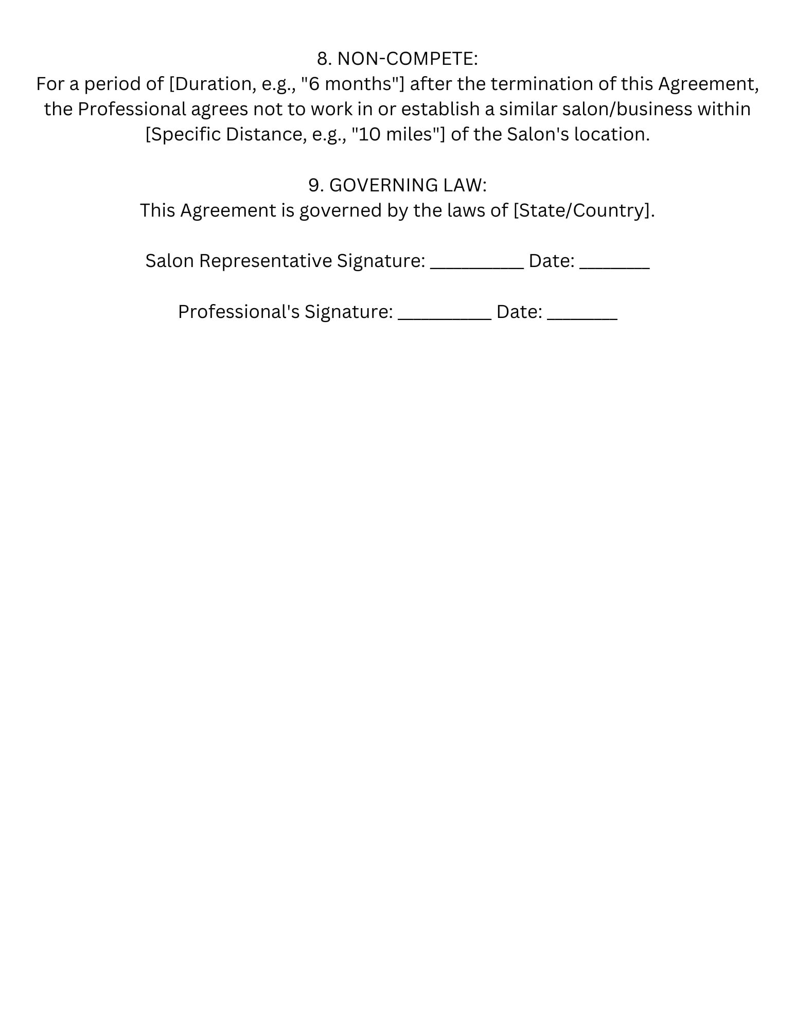 Salon Commission Agreement Template - Instant Download - Etsy