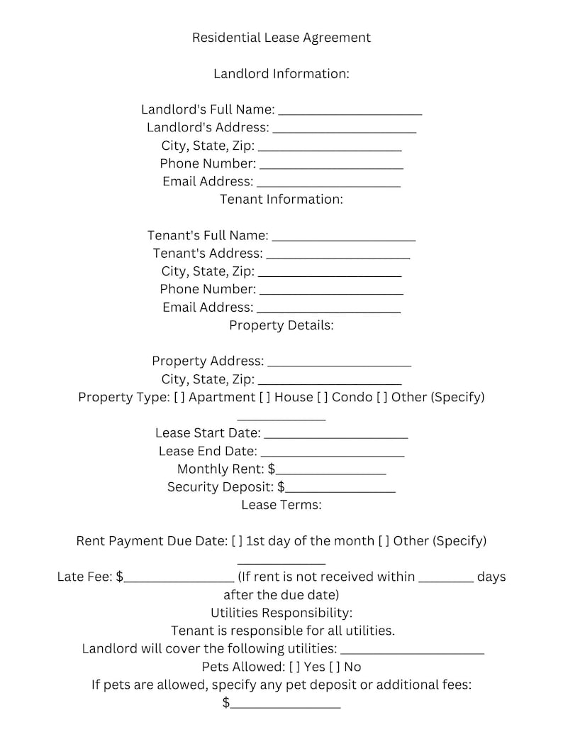 Comprehensive Residential Lease Agreement - Customizable - Etsy