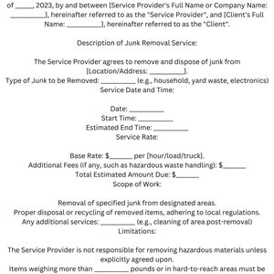 Junk Removal Service Agreement Template: Digital Download, PDF - Etsy