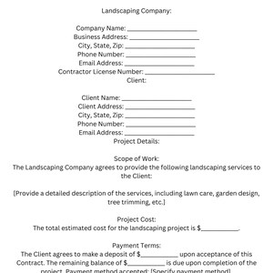 Landscaping Services Client Contract-template, Instant Download - Etsy
