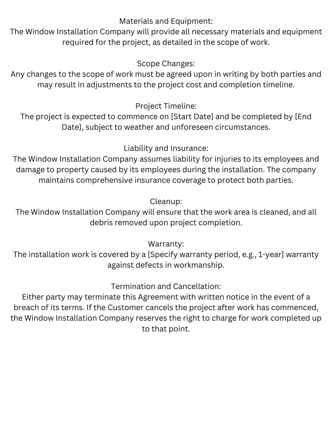 Window Installation Agreement Template - Etsy