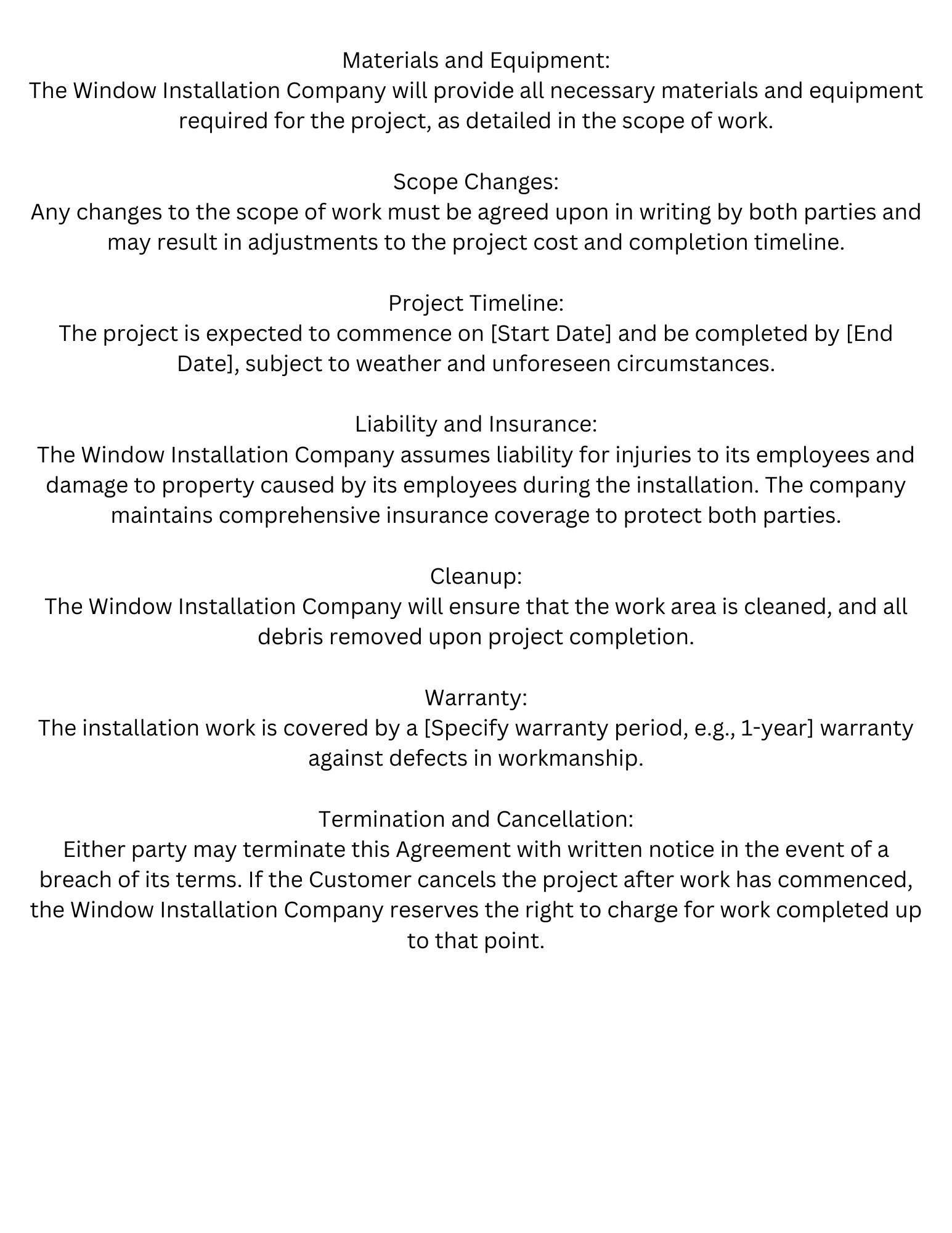 Window Installation Agreement Template - Etsy