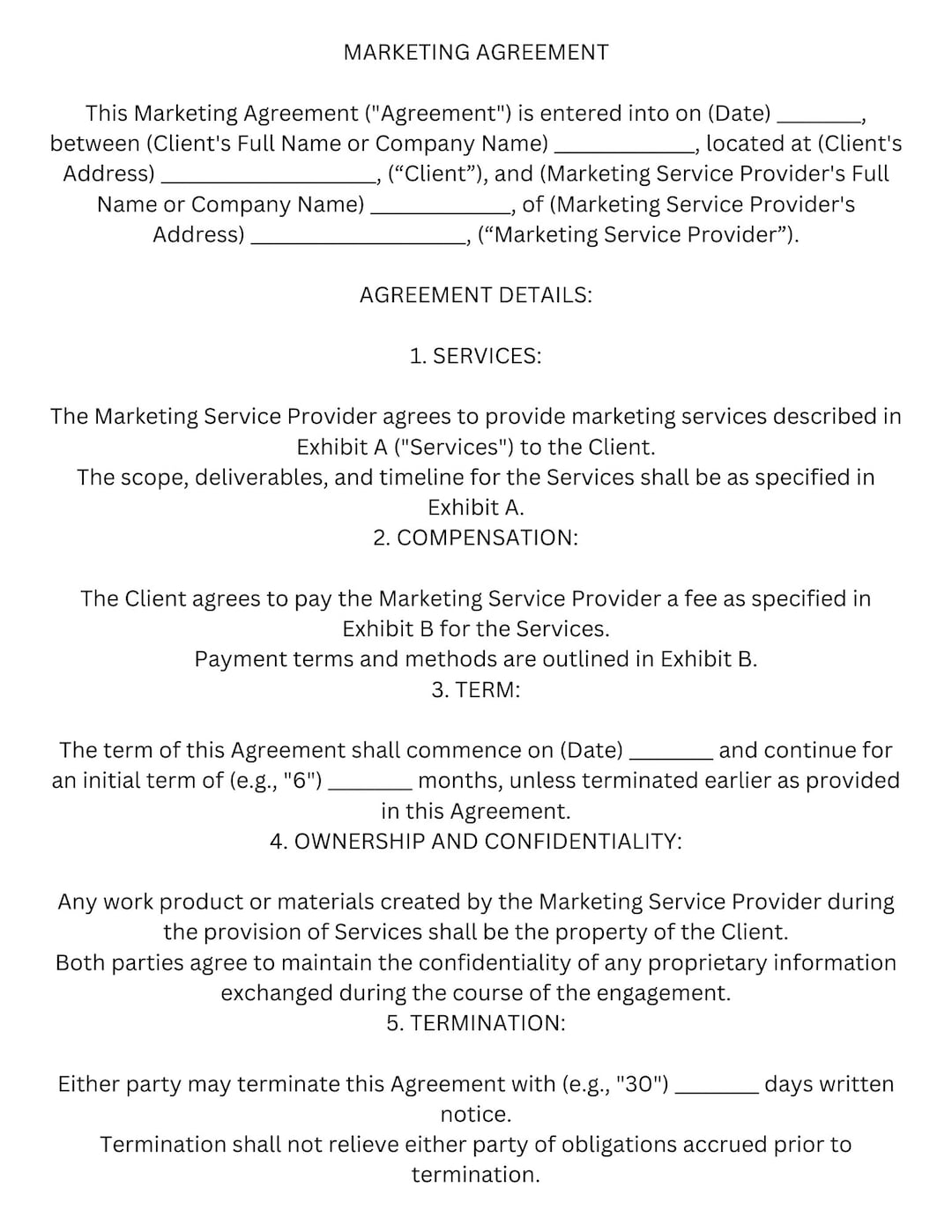 Marketing Agreement Template - Etsy
