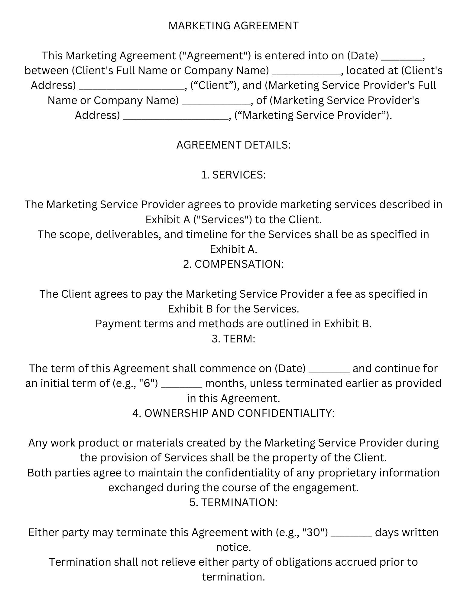 Marketing Agreement Template - Etsy