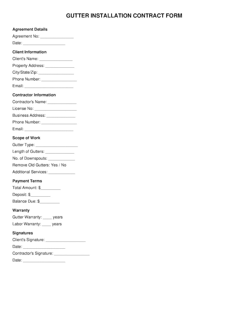 Gutter Installation Contract Template | Editable & Printable - Etsy
