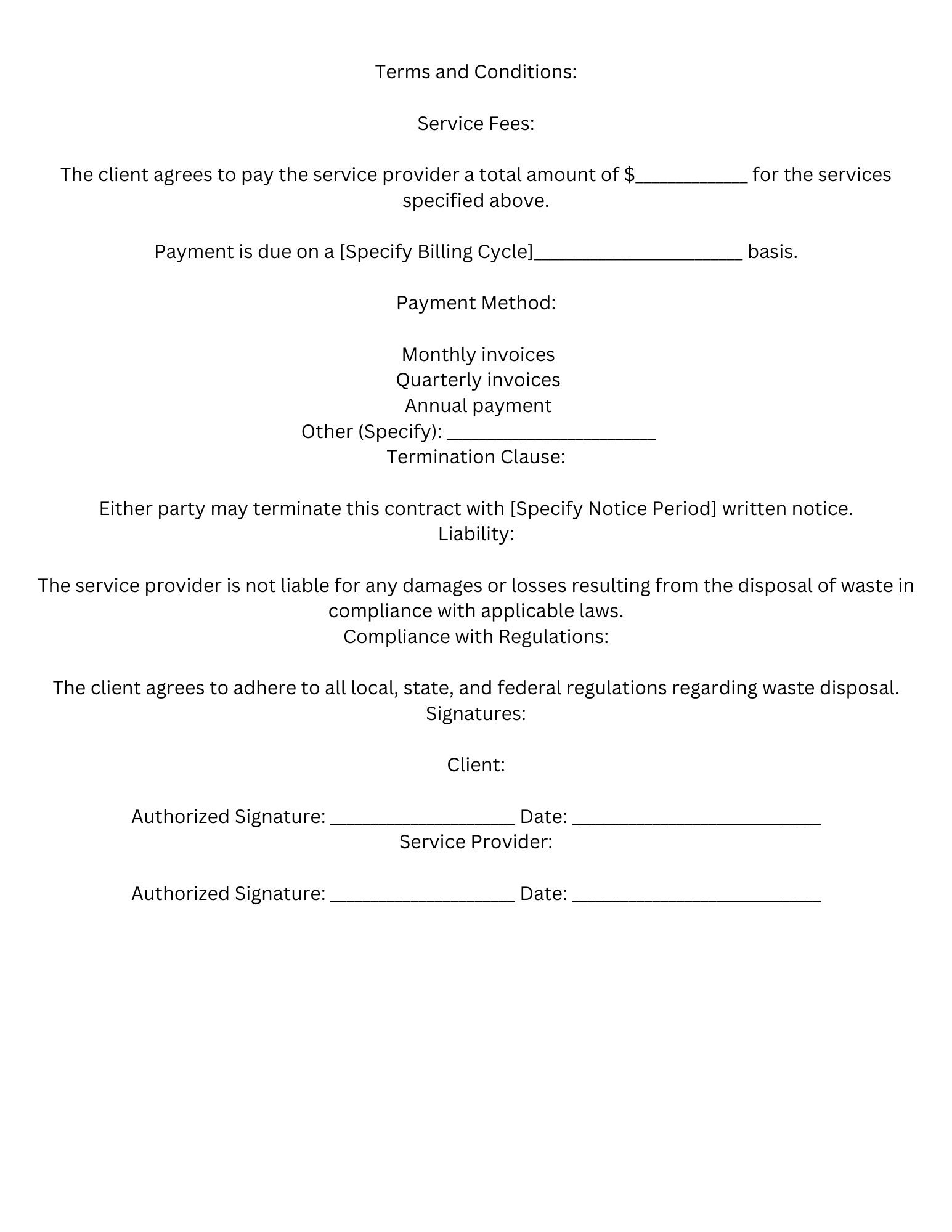Waste Disposal Contract Form-template, Instant Download - Etsy