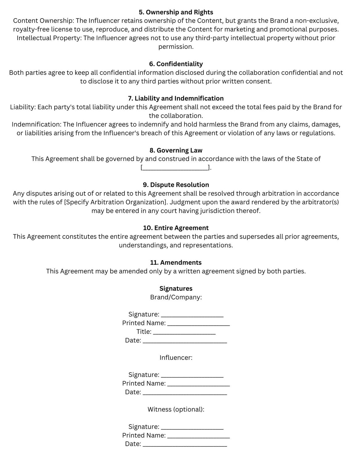 Influencer Collaboration Agreement-template, Pdf - Etsy
