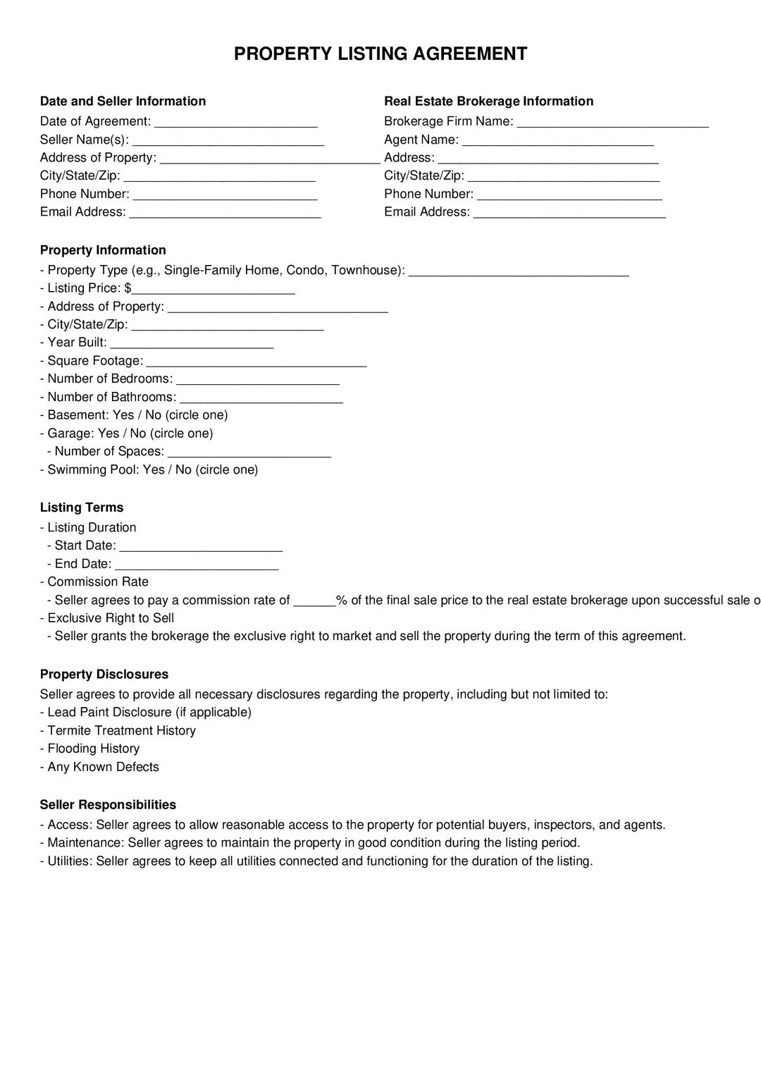 Property Listing Agreement | Real Estate Listing Contract | Editable ...