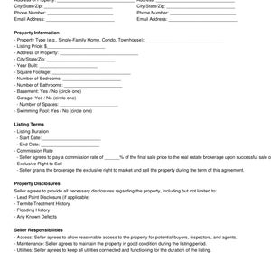 Property Listing Agreement | Real Estate Listing Contract | Editable ...