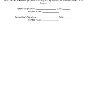 Babysitting Agreement Form-template Pdf Download and Edit - Etsy