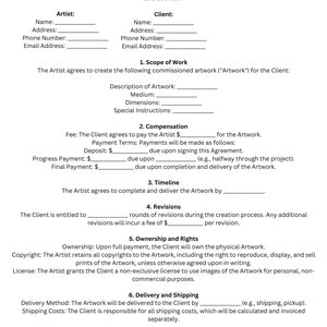 Art Commission Agreement-template Pdf - Etsy