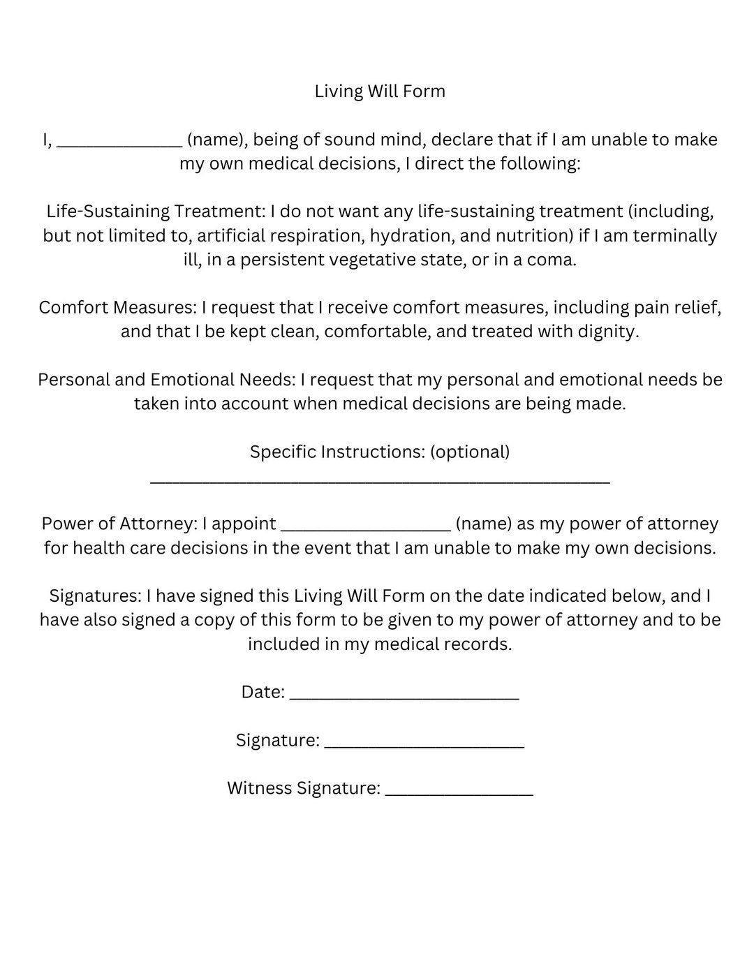 Plantilla de formulario de testamento vital, descarga en PDF - Etsy México