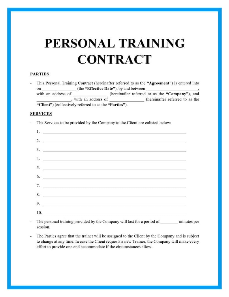 Personal Training Contract Template - Etsy