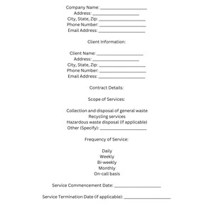 Waste Disposal Contract Form-template, Instant Download - Etsy