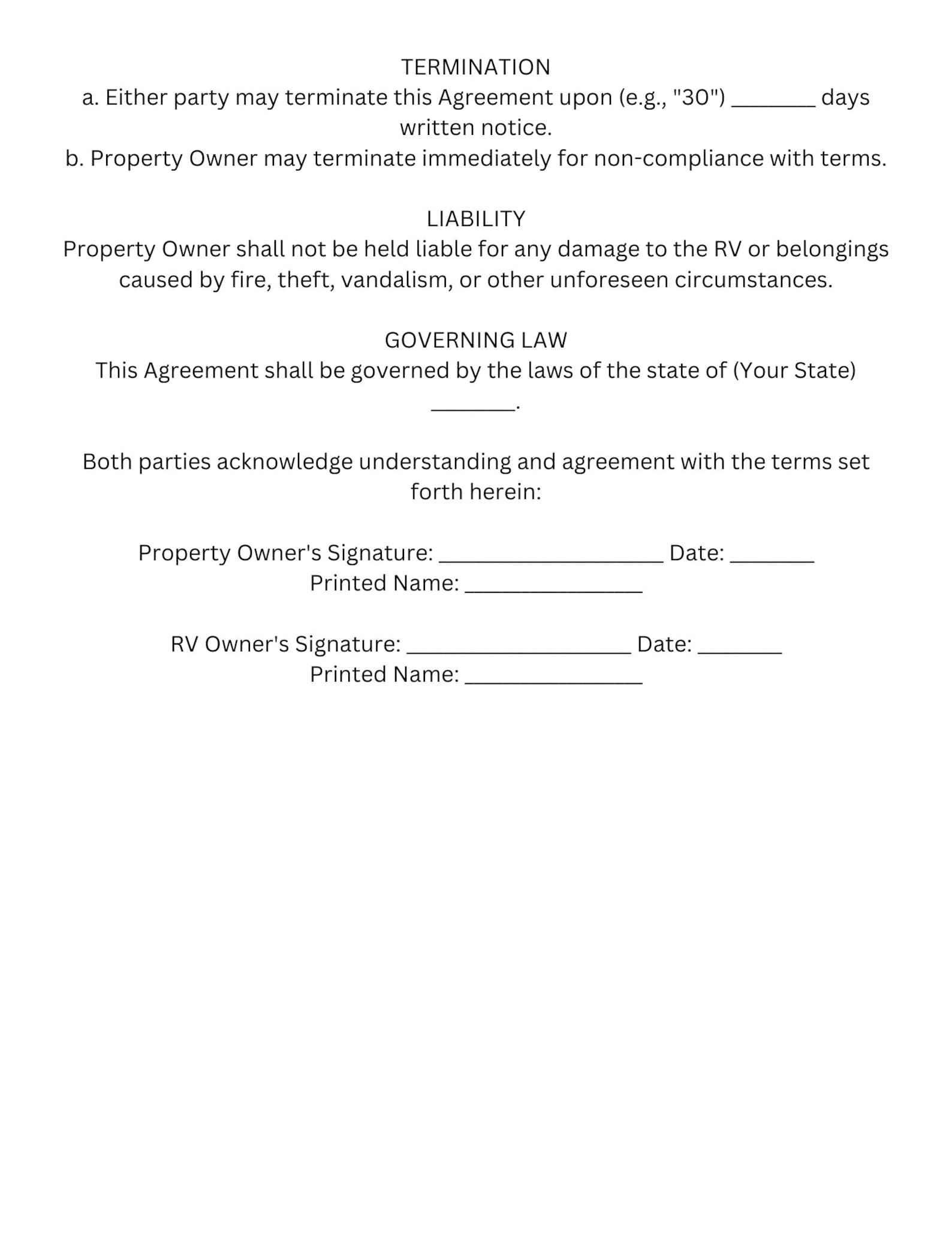 RV Parking Space Rental Agreement Template-pdf Download - Etsy