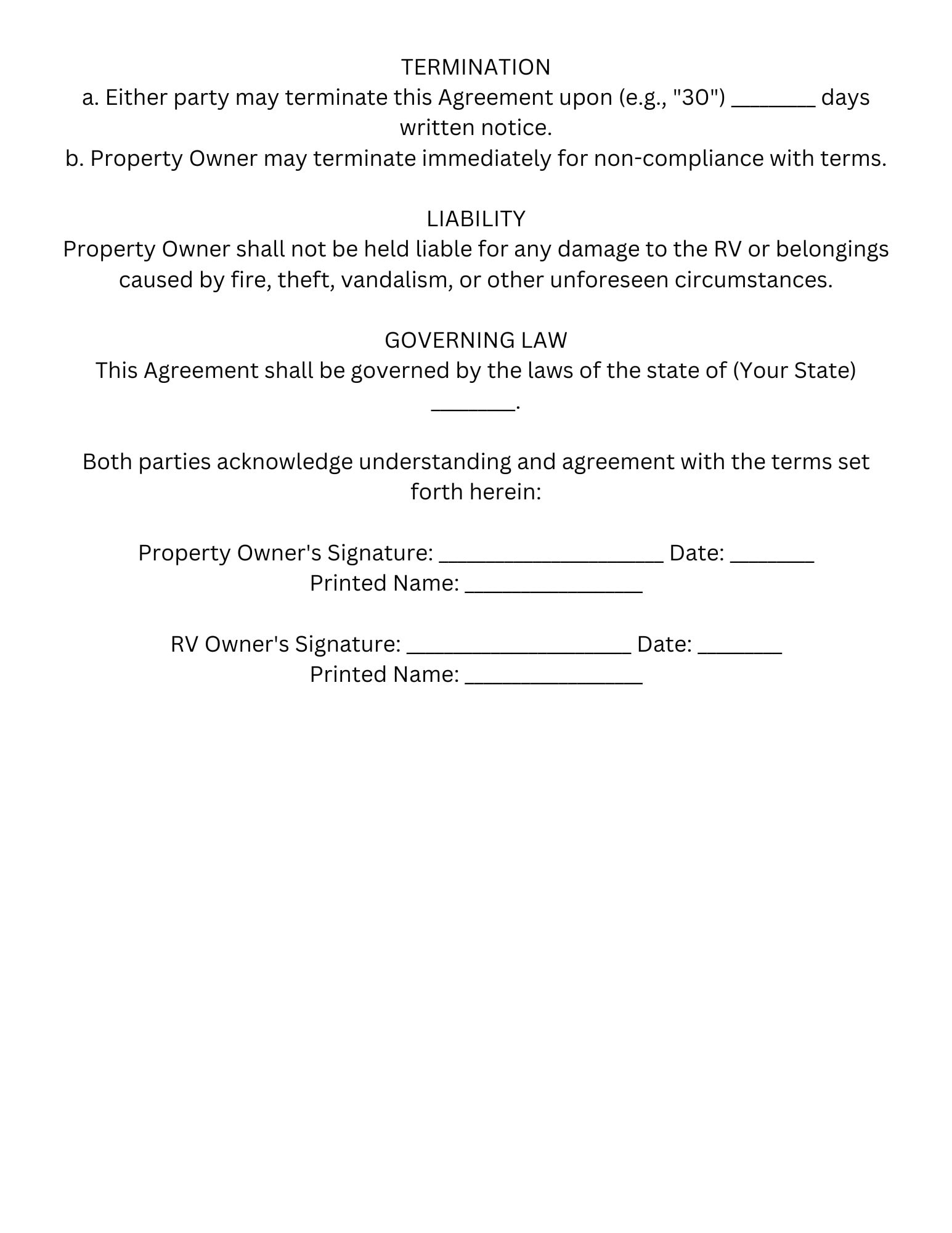 RV Parking Space Rental Agreement Template-pdf Download - Etsy