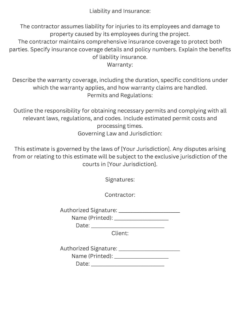 Construction Estimate Template - Informative and Customizable - Etsy