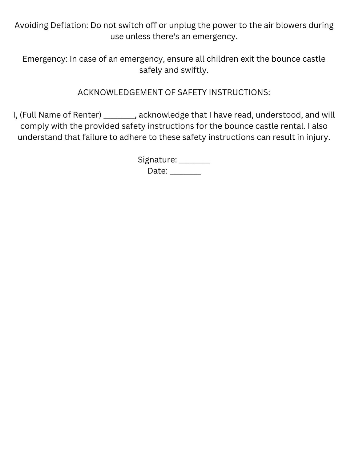 Bounce Castle Safety Instruction Form - Etsy