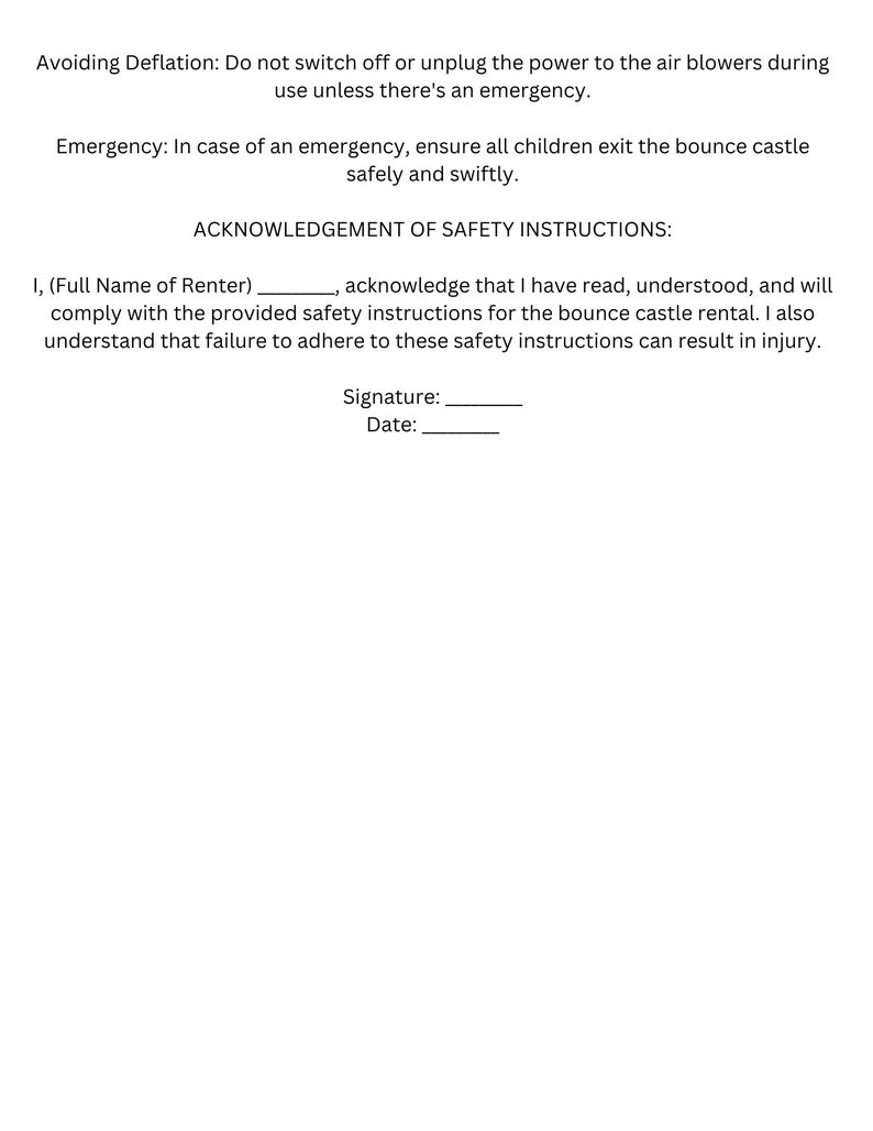Bounce Castle Safety Instruction Form - Etsy