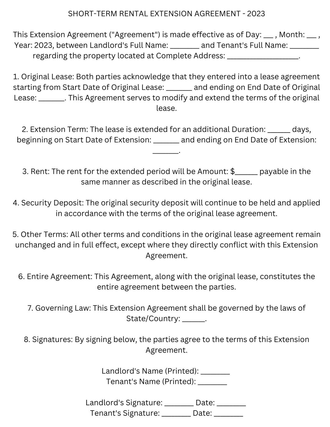 Short-term Rental Extension Agreement - Etsy