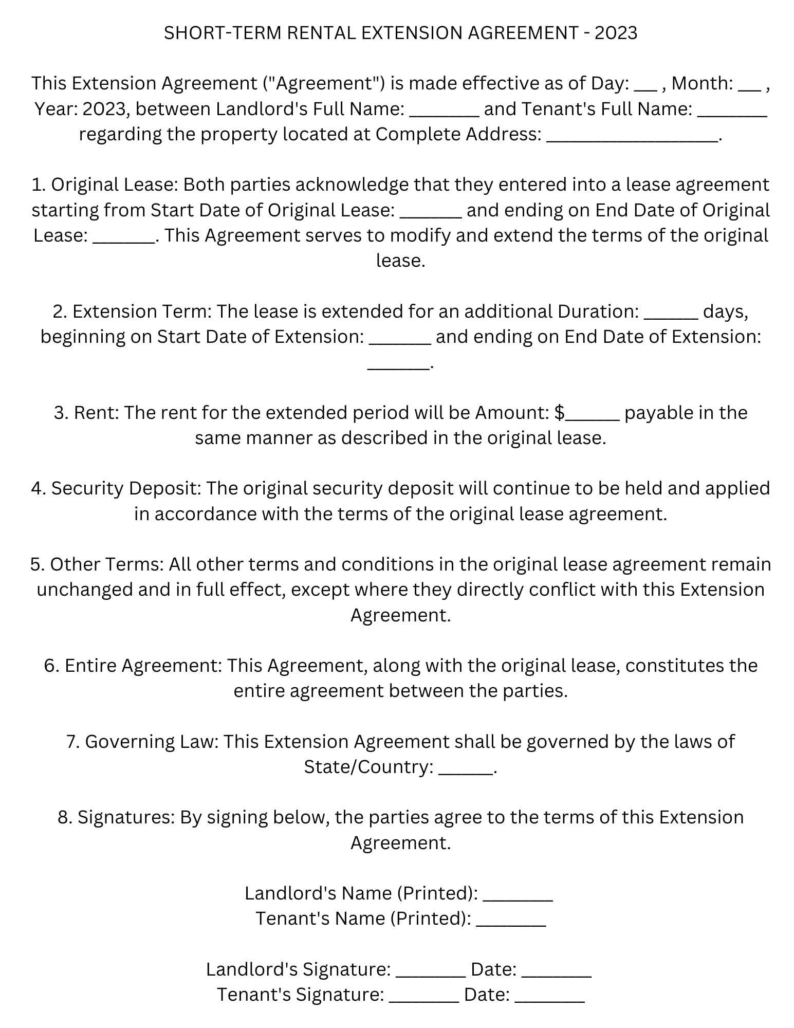Short-term Rental Extension Agreement - Etsy