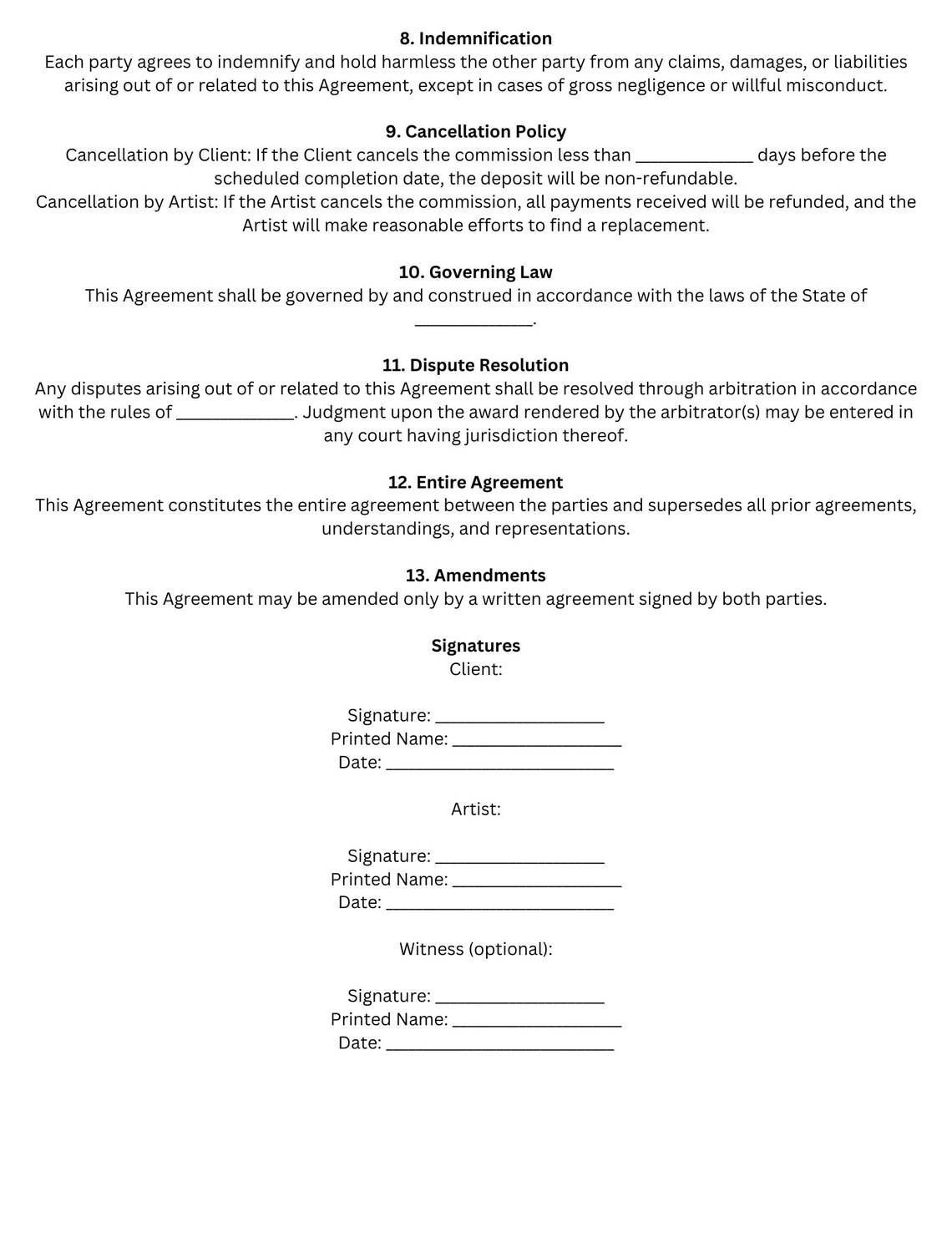 Art Commission Agreement-template Pdf - Etsy