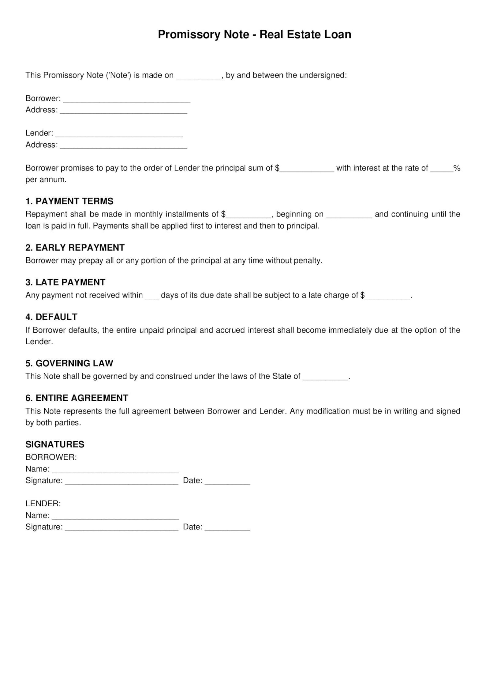 Promissory Note for Real Estate Loan | Editable PDF Template - Etsy