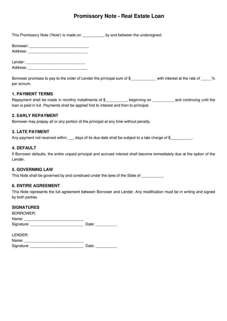 Promissory Note for Real Estate Loan | Editable PDF Template - Etsy