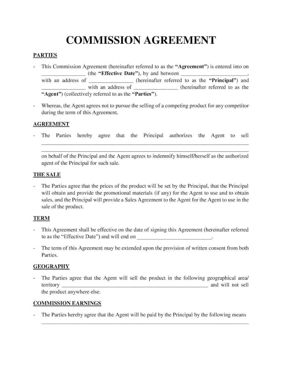 Commission Agreement Template | Professional & Customizable Contract ...