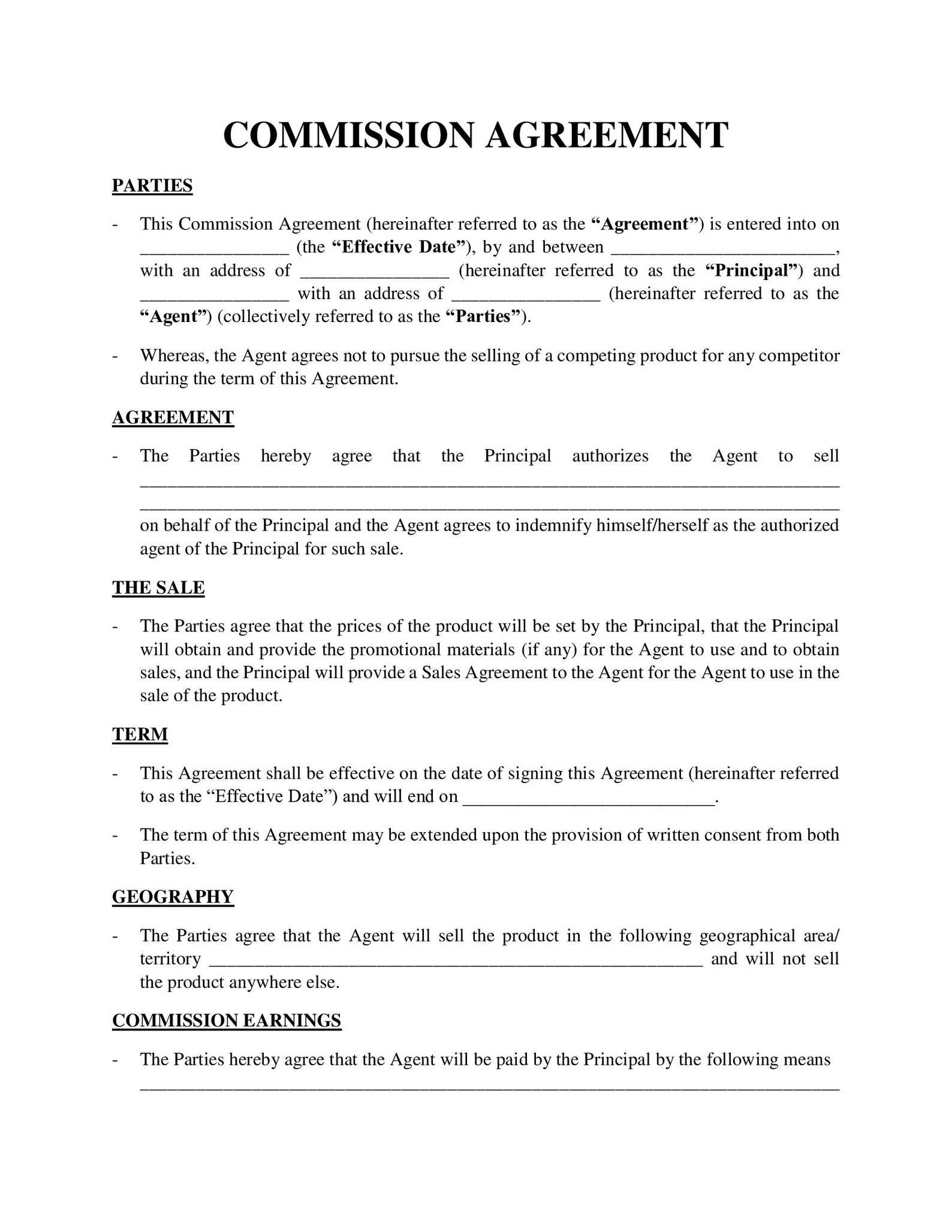 Commission Agreement Template | Professional & Customizable Contract ...