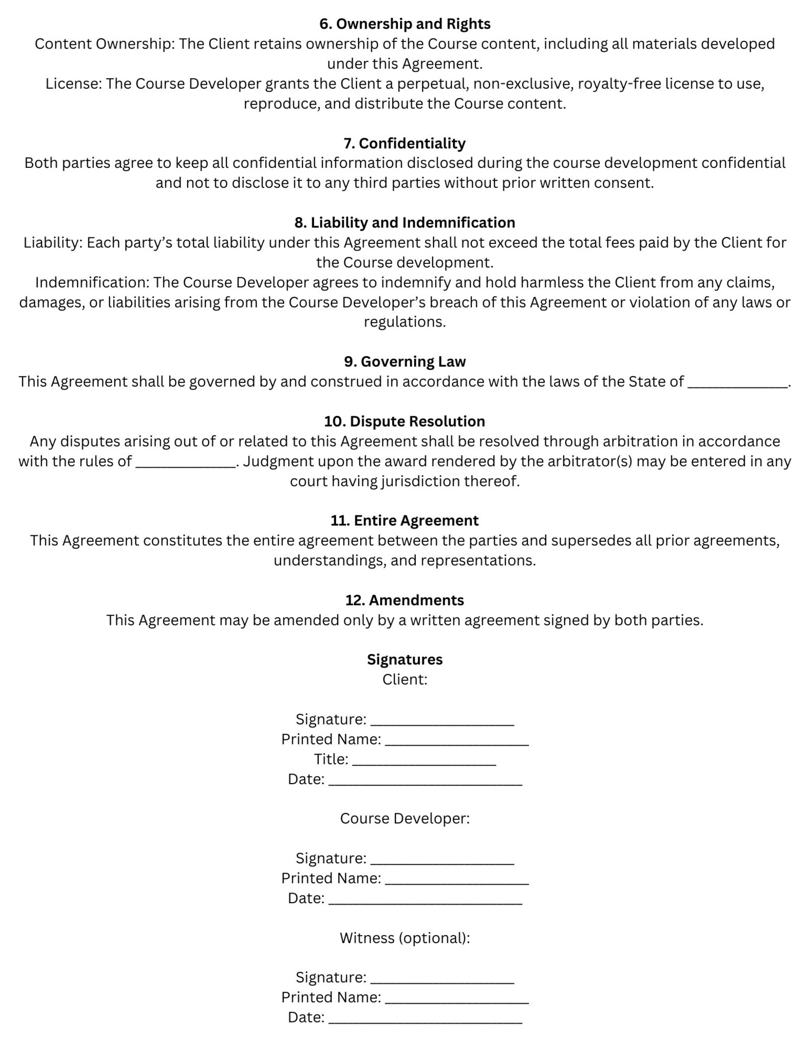 Online Course Development Agreement- Template, Pdf - Etsy