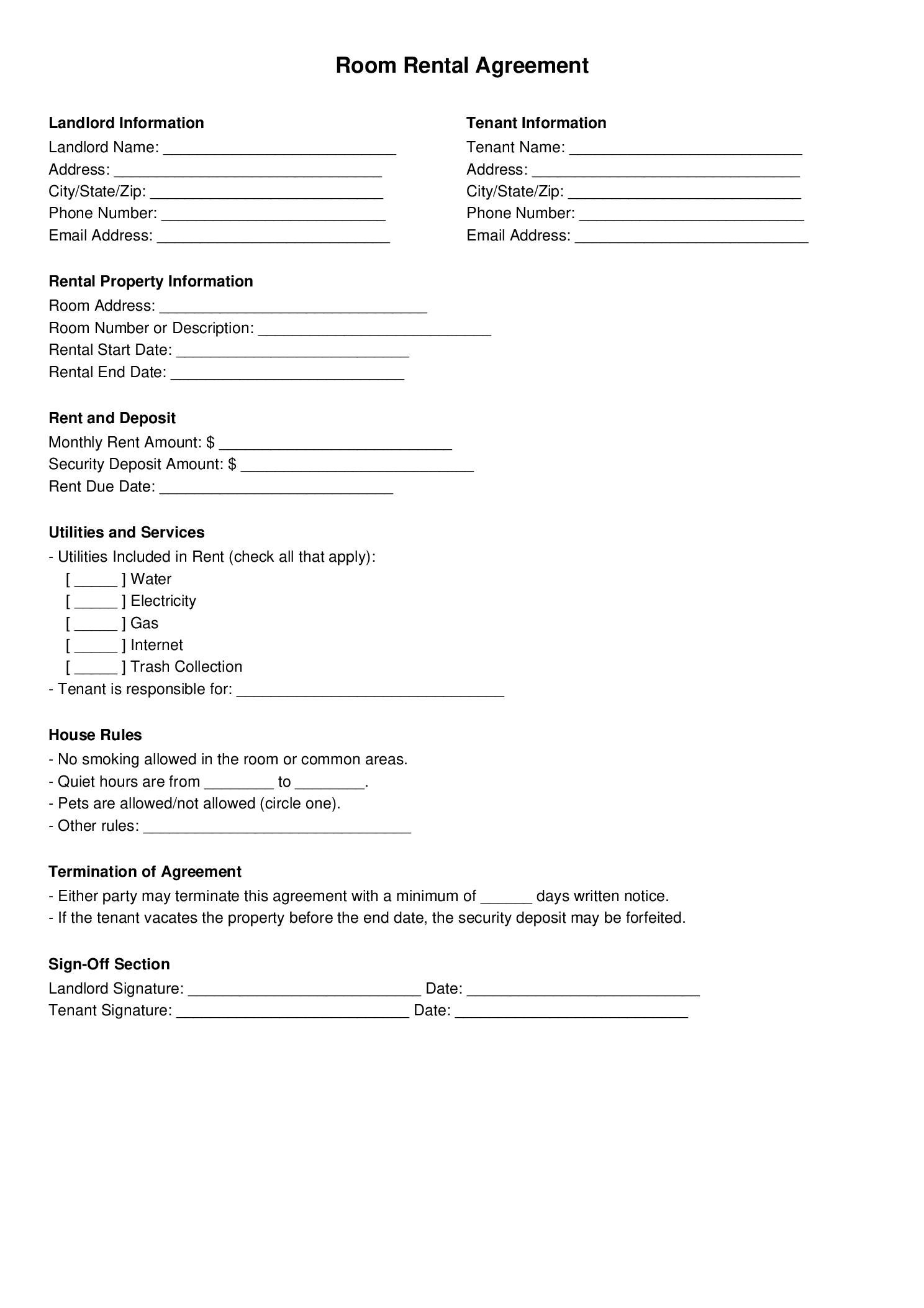 Room Rental Agreement | Room Lease Contract | Editable PDF - Etsy